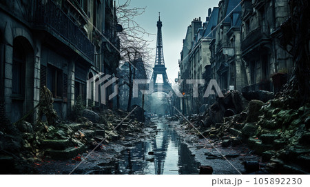 Post apocalypse in destroyed Paris, apocalyptic...のイラスト素材 [105892230] - PIXTA