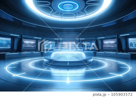 Technology abstract blue hi-tech stage display...のイラスト素材 [105903572 ...