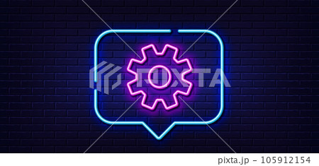 Neon light speech bubble. Cogwheel line icon....のイラスト素材 [105912154] - PIXTA