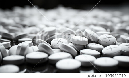 A grayscale shot of white pills sit on the...のイラスト素材 [105921750] - PIXTA