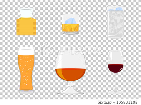 グラスに注いださまざまなお酒のイラストセットのイラスト素材 [105931108] - PIXTA