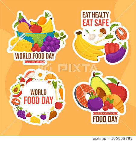 Food Day Label Flat Cartoon Hand Drawn...のイラスト素材 [105938795] - PIXTA