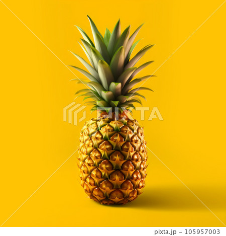 Close up 3d realistic fresh pineapple on yellow...のイラスト素材 [105957003] - PIXTA