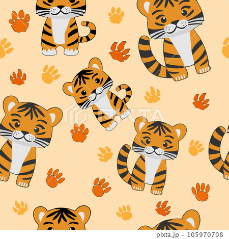 Tiger element pattern seamless vector on orange...のイラスト素材 [105970708 ...