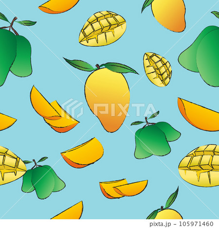 Yellow and green mango pattern seamless vector...のイラスト素材 [105971460 ...