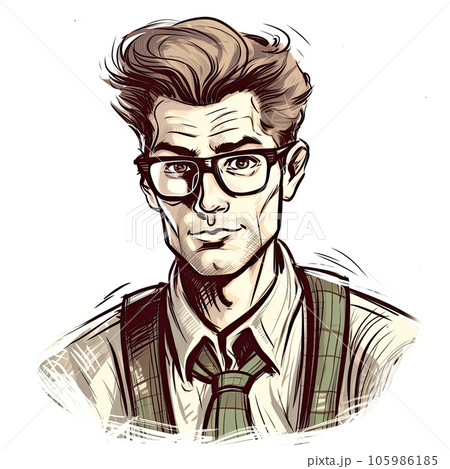 An intellectual male character cartoon...のイラスト素材 [105986185] - PIXTA