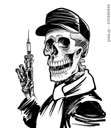 Dead drug addict skeleton holding a syringe....のイラスト素材 [105986948] - PIXTA