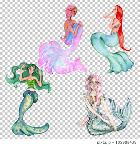 Watercolor mermaid. Watercolor hand drawn... - Stock Illustration ...