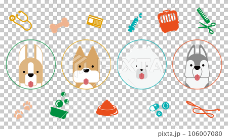 一組圖形和簡單的狗圖標（柯基犬、柴犬、博美犬、哈士奇）-插圖素材 [106007080] - PIXTA圖庫
