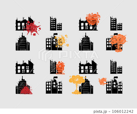 Old ruined silhouette, abandoned and collapsed...のイラスト素材 [106012242 ...