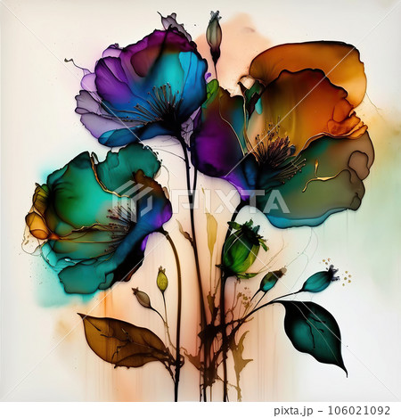 abstract alcohol ink flowers on paper colourful...のイラスト素材 [106021092 ...