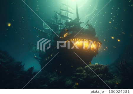 Sunken Ship Underwater Drawing