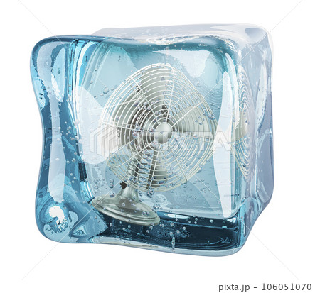 Table fan frozen in ice cube, 3D renderingのイラスト素材 [106051070] - PIXTA