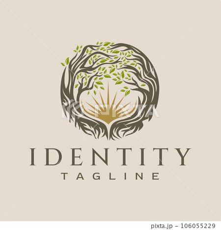 Luxury sun tree logo design vector. Elegance...のイラスト素材 [106055229] - PIXTA