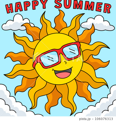 Sun with Happy Summer Colored Cartoon Illustrationのイラスト素材 [106076313 ...
