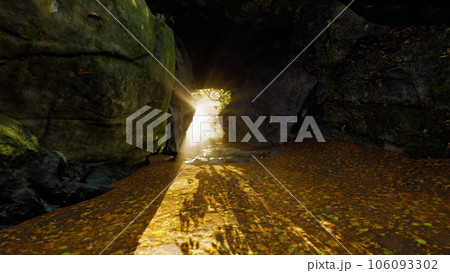 Shaft of light beaming down into large caveのイラスト素材 [106093302] - PIXTA