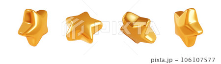Flying golden glossy star in different angles...のイラスト素材 [106107577] - PIXTA