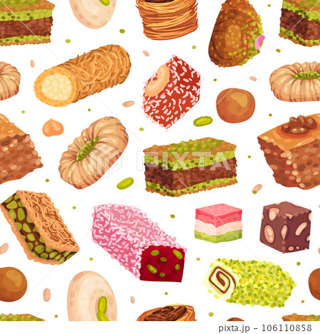 Eastern and Arabic Sweets Seamless Pattern...のイラスト素材 [106110858] - PIXTA