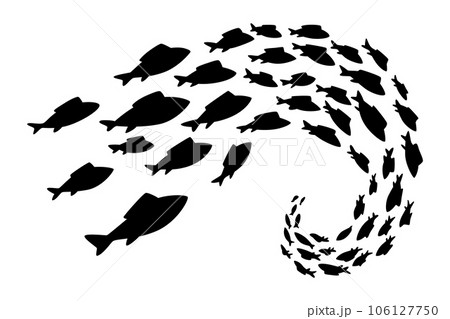 Fish school or shoal, vector silhouette. Shoal...のイラスト素材 [106127750 ...