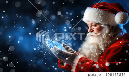 Enchanting Snowy Night Santa Claus Blows Magic...のイラスト素材 [106135853] - PIXTA