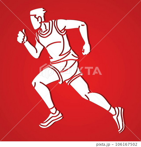 Cartoon Man Running Marathon