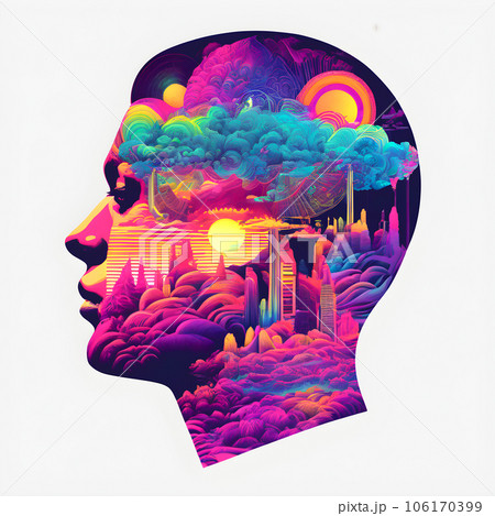 Futuristic profile image of a person's head and...のイラスト素材 [106170399 ...