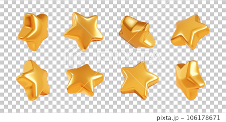 Floating golden glossy star in different angles...のイラスト素材 [106178671] - PIXTA