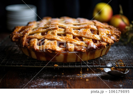 golden brown apple pie cooling on a wire rackのイラスト素材 [106179895] - PIXTA