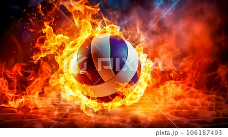 volleyball ball on fire on the courtのイラスト素材 [106187493] - PIXTA