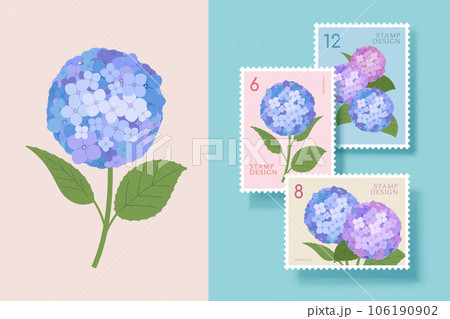 Elegant hydrangea postage stamp setのイラスト素材 [106190902] - PIXTA