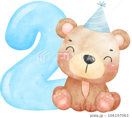 Cute birthday bear number 2, two, cartoon...のイラスト素材 [106197063] - PIXTA