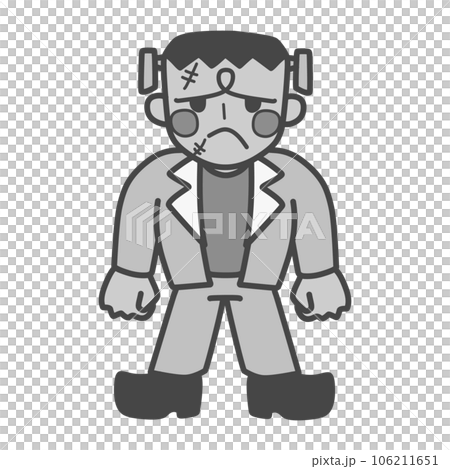 Cute deformed sad Frankenstein monochrome... - Stock Illustration ...