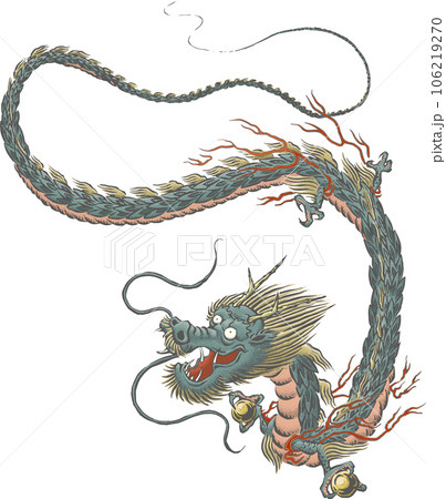 2024年辰年用年賀状素材「日本画っぽい龍のイラスト」カラーのイラスト素材 [106219270] - PIXTA