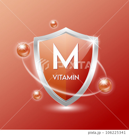 Vitamin M shield with atom. Protect the body...のイラスト素材 [106225341] - PIXTA