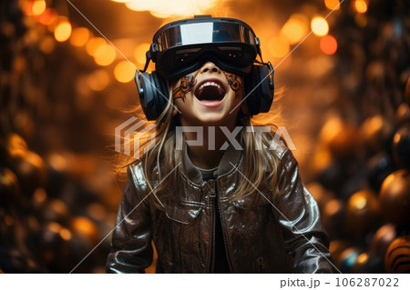 Boy wearing virtual reality headset and in...のイラスト素材 [106287022] - PIXTA