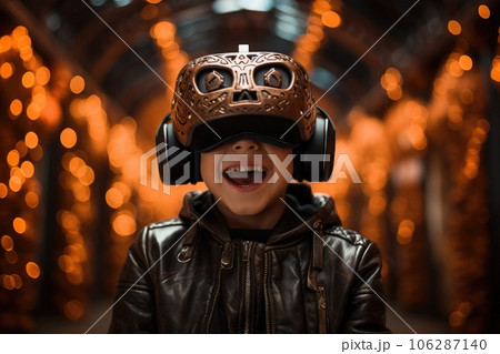 Boy wearing virtual reality headset and in...のイラスト素材 [106287140] - PIXTA