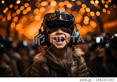Boy wearing virtual reality headset and in...のイラスト素材 [106287183] - PIXTA
