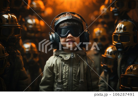 Boy wearing virtual reality headset and in...のイラスト素材 [106287491] - PIXTA