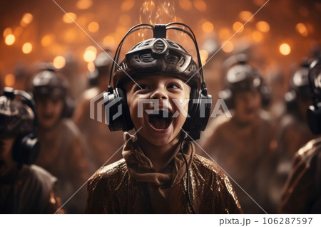 Boy wearing virtual reality headset and in...のイラスト素材 [106287597] - PIXTA