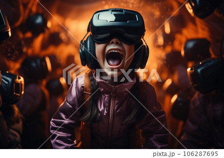 Boy wearing virtual reality headset and in...のイラスト素材 [106287695] - PIXTA