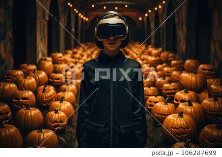 Boy wearing virtual reality headset and in...のイラスト素材 [106287699] - PIXTA