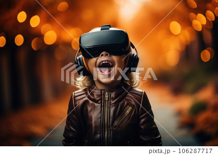 Boy wearing virtual reality headset and in...のイラスト素材 [106287717] - PIXTA