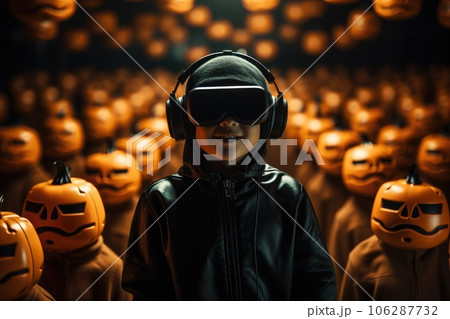 Boy wearing virtual reality headset and in...のイラスト素材 [106287732] - PIXTA
