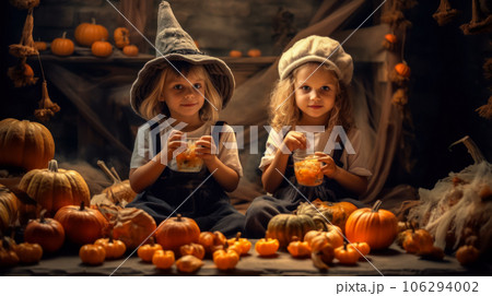 Two happy little witches at a Halloween party...のイラスト素材 [106294002] - PIXTA
