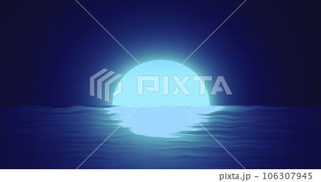Abstract blue moon over water sea and horizon...のイラスト素材 [106307945] - PIXTA