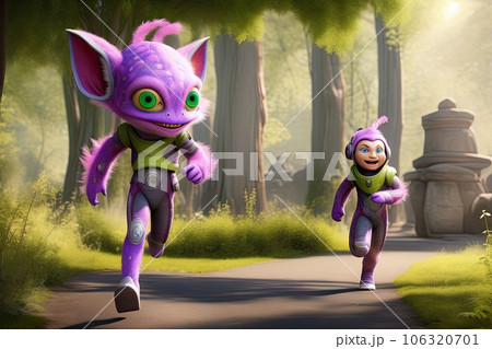 running alien human animal hybrid illustration...のイラスト素材 [106320701 ...