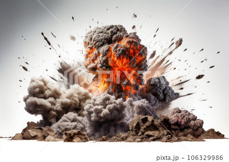 Bomb explosion with fire and smoke, isolated on...のイラスト素材 [106329986 ...