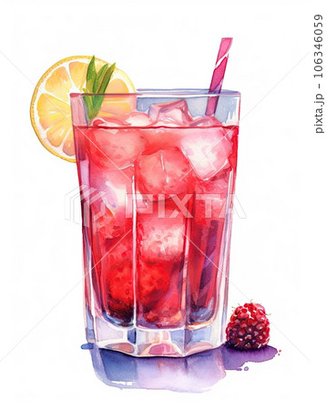 Glass of fruit punch watercolor illustration -...のイラスト素材 [106346059 ...
