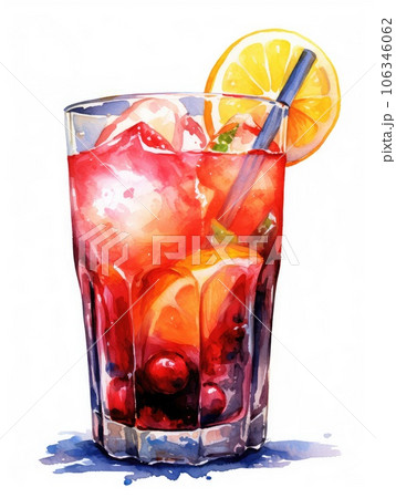 Glass of fruit punch watercolor illustration -...のイラスト素材 [106346062 ...