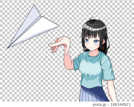 A woman who flies paper airplane - Stock Illustration [106349921] - PIXTA